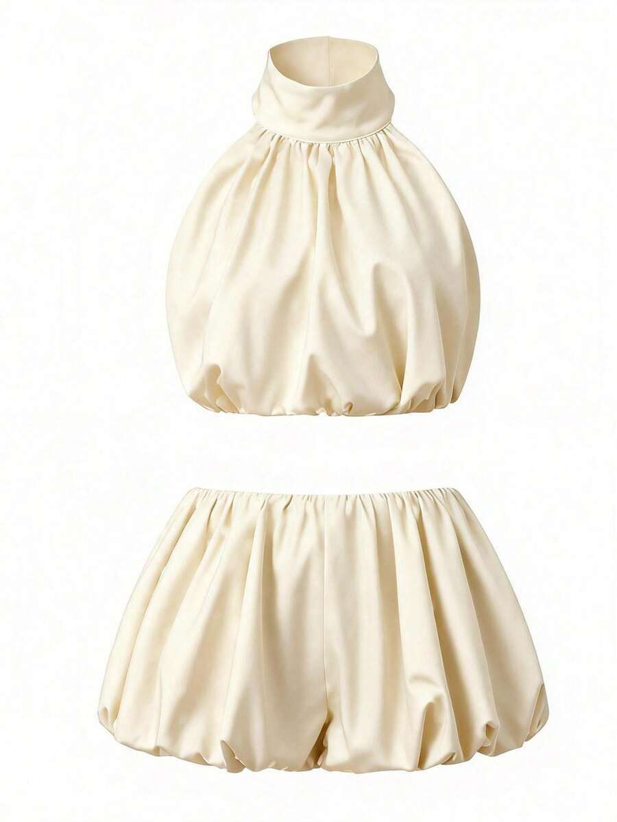 Conjunto de dos piezas para mujer con top de tirantes falsos y falda ...