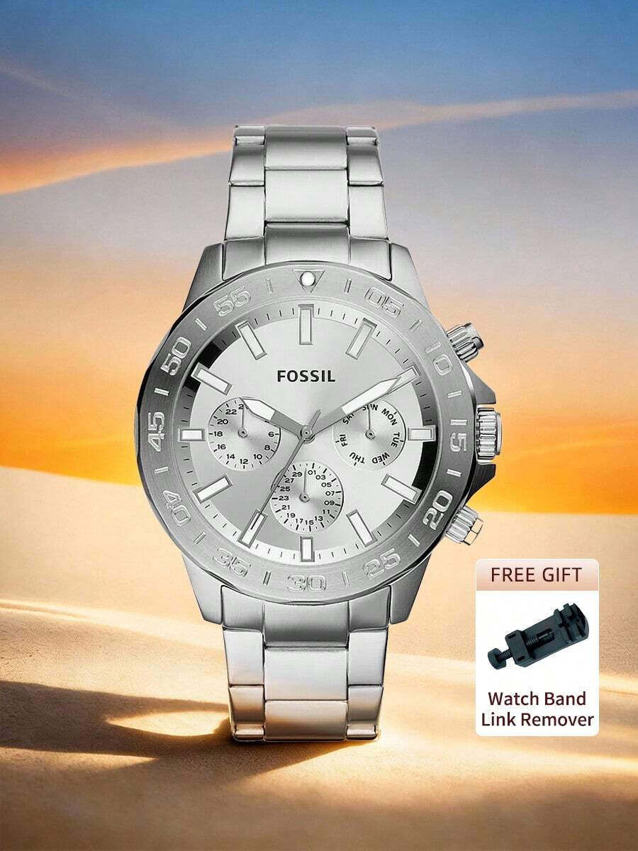 Fossil 45mm Silber Quarz Multifunktions Herren Uhr, Edelstahlarmband ...