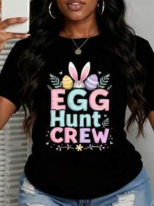 Easter Egg Hunt Crew T Shirt White Bunny Eggs And Leaves Print Easter ...