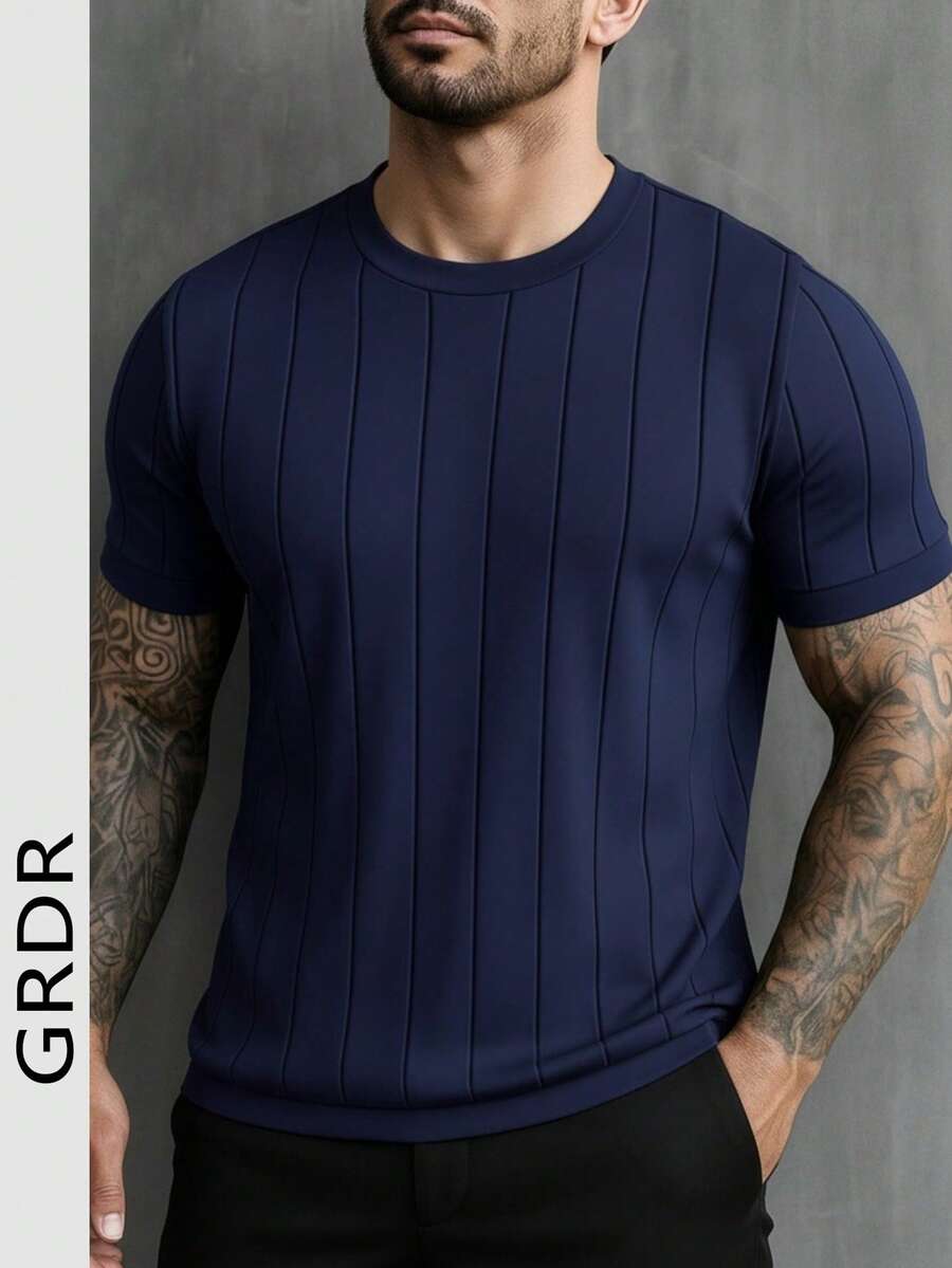 GRDR Men's Summer Ribbed Solid Color Knit Short Sleeve Shirt, Suitable ...