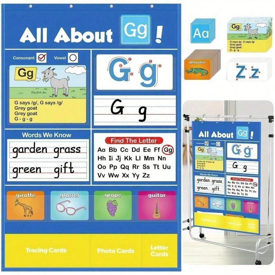 Alphabet Learning Pocket Chart Set With Flash Cards – 26 Letters ABC ...