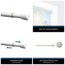 Adjustable Tension Curtain Rod 28 To 48 Inch Spring Loaded Steel Tube 7 ...