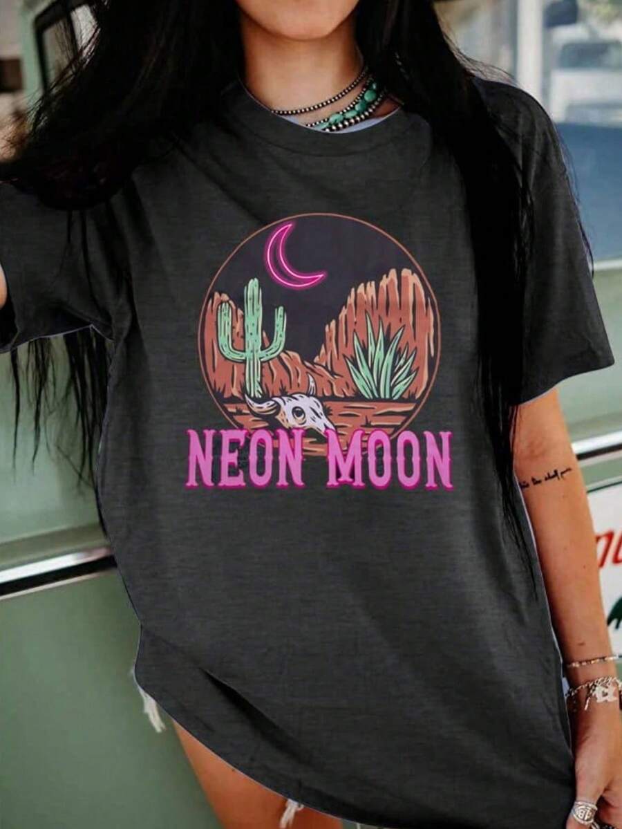 MouSYa Women's Oversized T-Shirts Neon Moon Shirts Classic Country ...