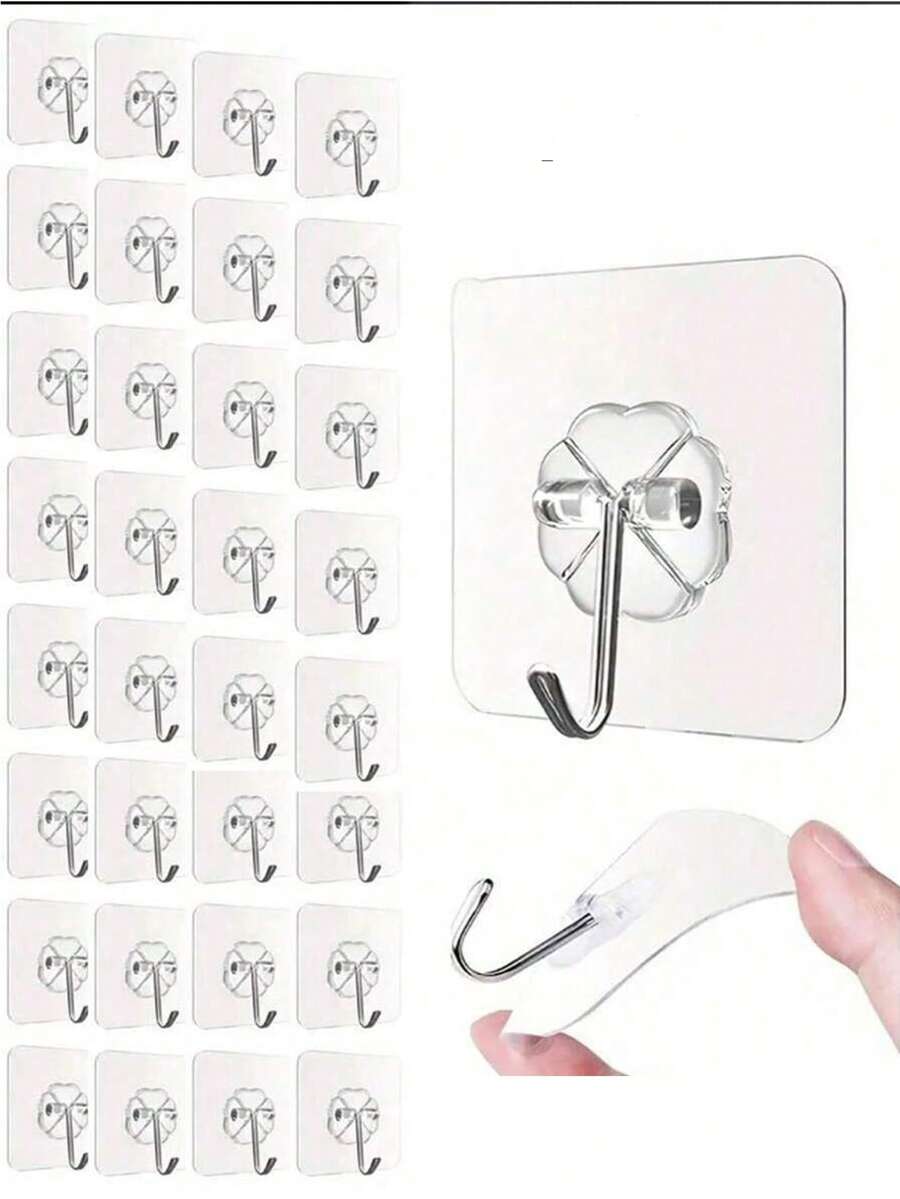 1/10/20/30pcs Acrylic Adhesive Wall Hooks, Stainless Steel Multi ...