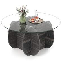 COSTWAY 35" Round Coffee Table, Modern Accent Table With Tempered Glass ...