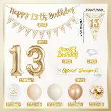 13th Birthday Decorations For Women - Sand White Gold Banner, Balloons ...