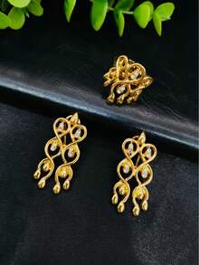 4pcs Luxury Gold-Plated Jewelry Set, Necklace, Earrings, Bracelet, Ring ...