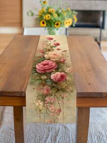 1pc Elegant Rose Flower Pattern Table Runner, Suitable For Weddings ...