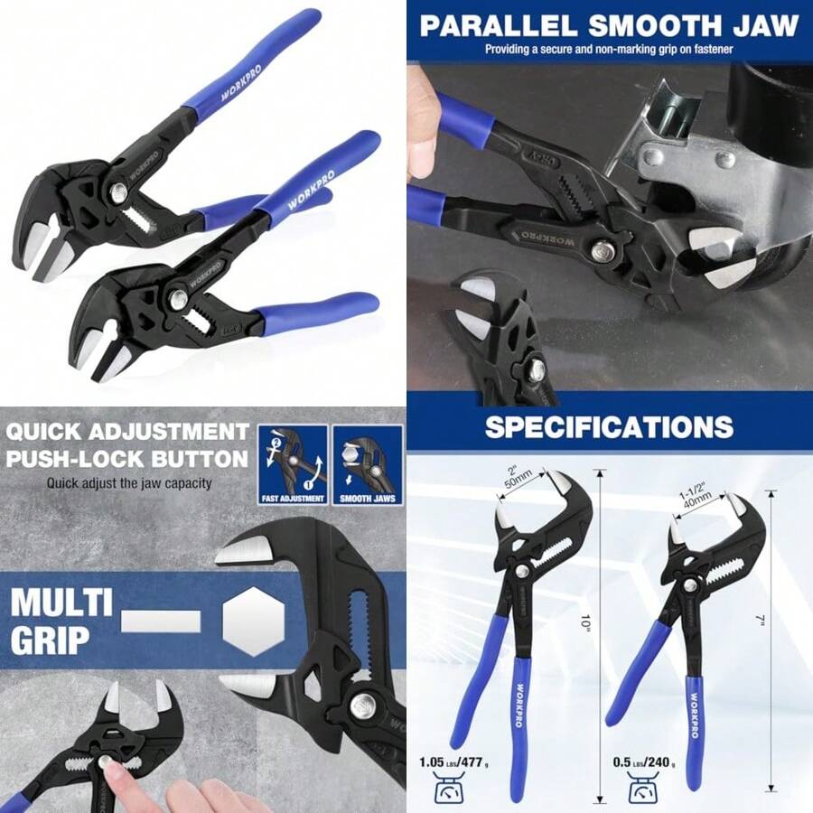 2026-WORKPRO Pliers Wrench Set 7 And 10-Inch CR-V Construction Wrench ...
