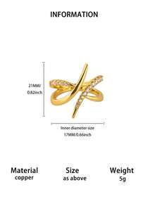 Women's Zirconia Geometric Open Ring, Stainless Steel Plated ...