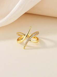 Women's Zirconia Geometric Open Ring, Stainless Steel Plated ...