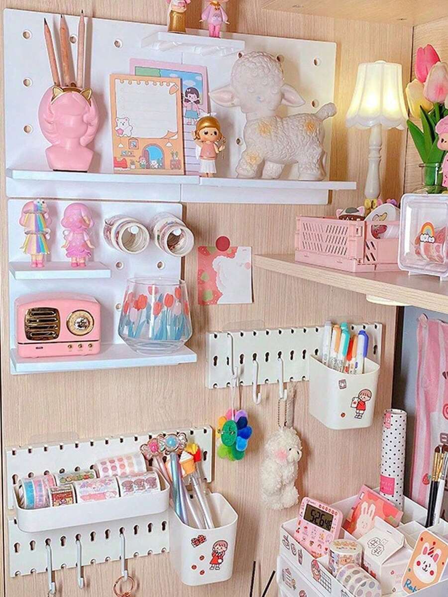 1pc Minimalist Plastic Pegboard Set, Wall Mounted Storage Shelves ...