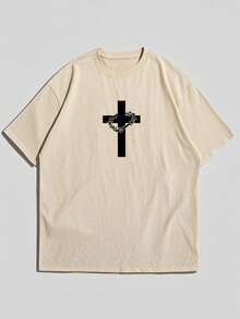 K-GLORY Men's Casual Versatile Simple English Slogan & Cross Print ...