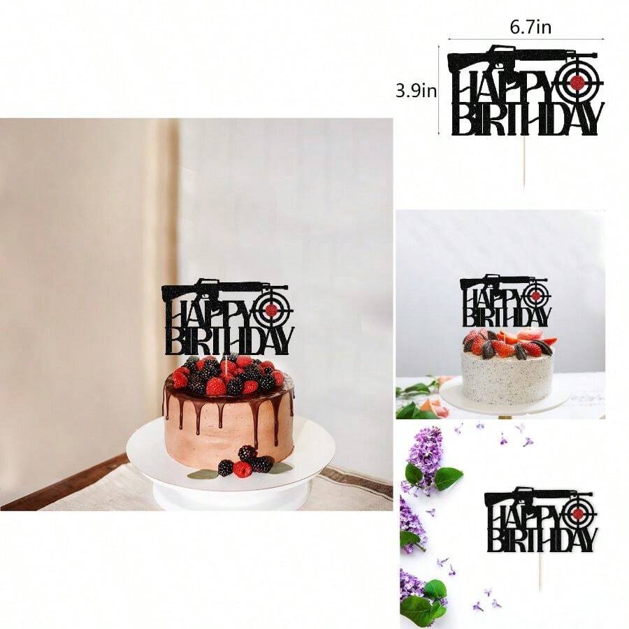 Gun Happy Birthday Cake Topper Pistol Shooting Theme Hunter Camping Boy ...