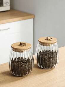 Set Of 2 Round Glass Storage Jars With Bamboo Lids 750ml, Airtight Food ...