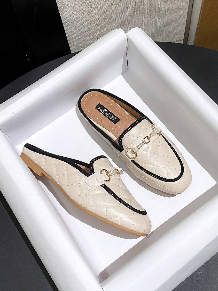 Mengshangli Women's Solid Color Fashion All-Match Buckle Mule Shoes ...