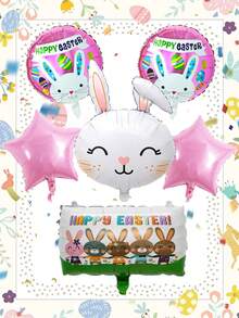 6pcs Easter Balloon Set, Easter Bunny Banner Shaped Balloons, Round ...