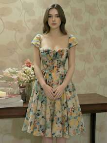 Vintage Floral Dress Slim Fitting Midi Dress 2026 Spring Summer Women ...