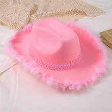 Pink Cowboy Hats Feather Brim Cowgirl Hat For Women Girls Cowboy ...
