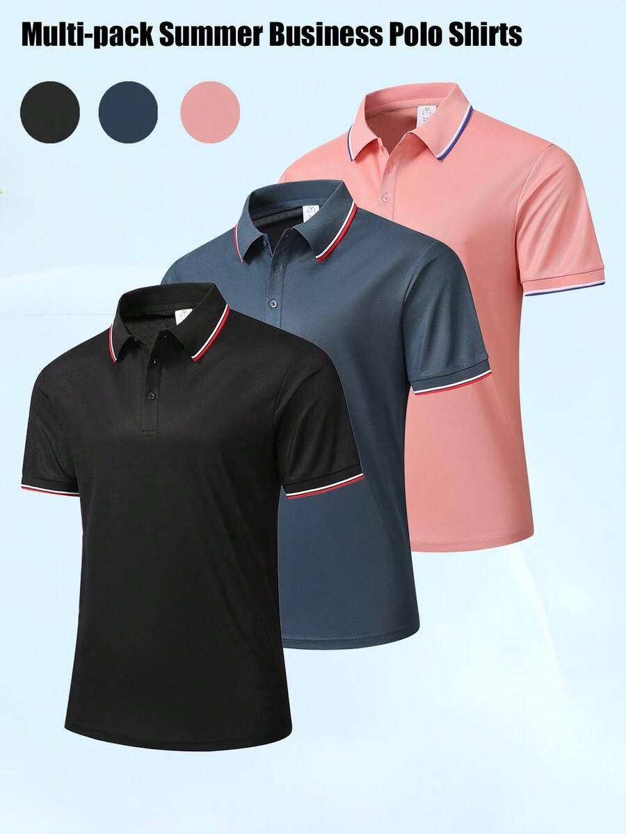 3pcs Men's Lightweight Casual Sports Polo Shirts, Minimalist T-Shirts ...