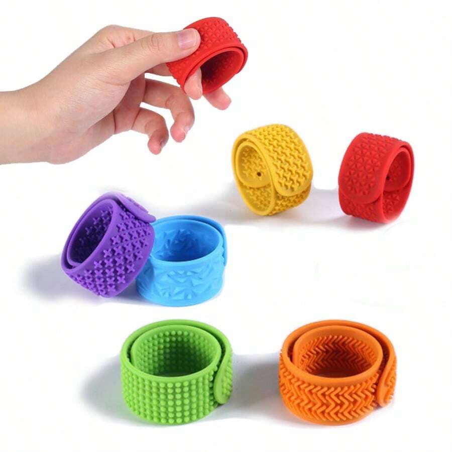 6pcs Sensory Fidget Toys Textured Silicone Slap Bracelets, Stress ...