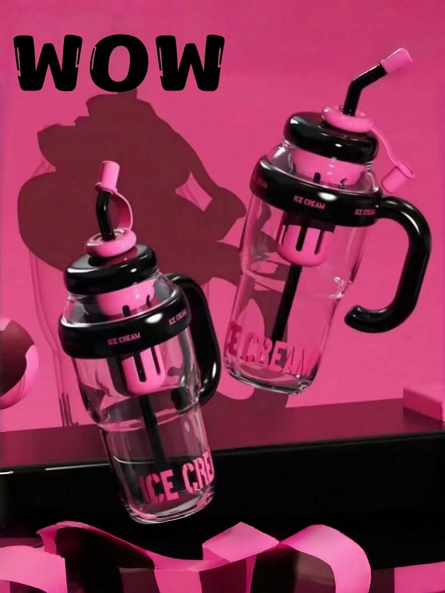 1pc High-Capacity Ice Cup, Beckoning Cat Shaped Straw Cup, 1200ML ...
