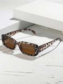 1 Pair Unisex Rectangular Leopard Print Sunglasses, Suitable For Daily ...