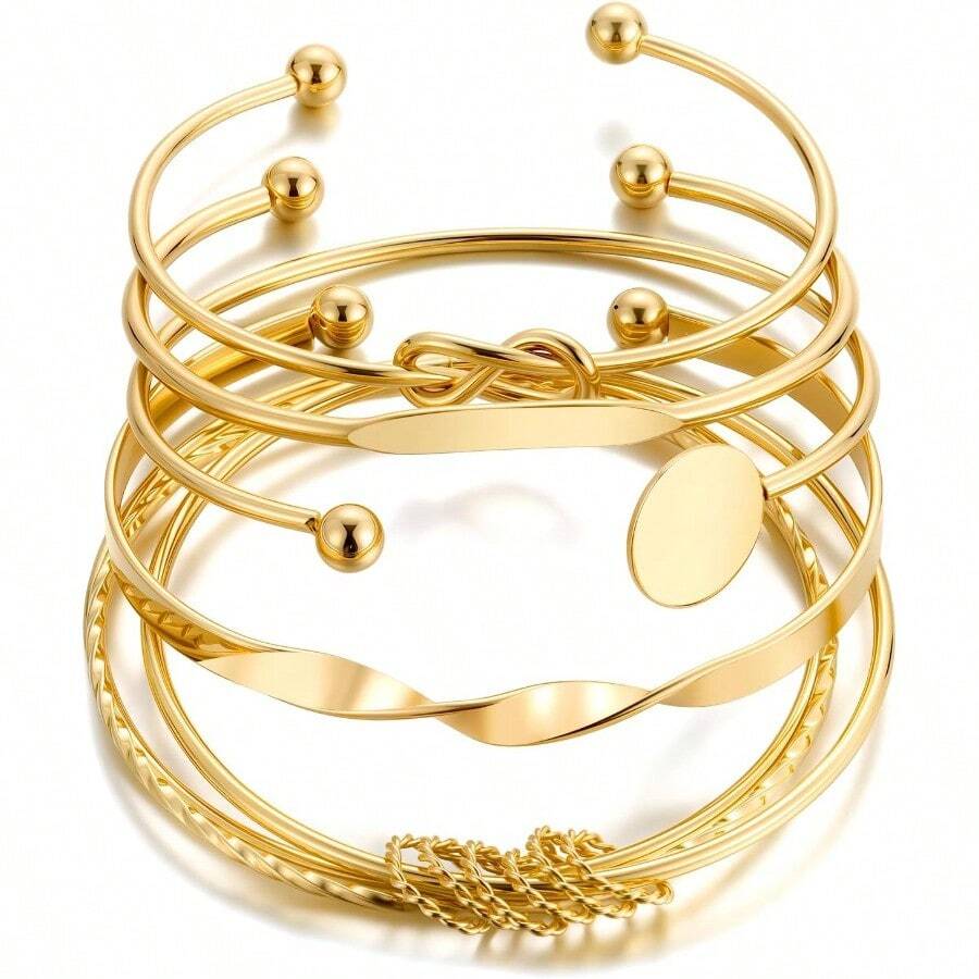 IF ME Gold Bangle Bracelets Set: 14K Gold Plated Stackable Bangles ...