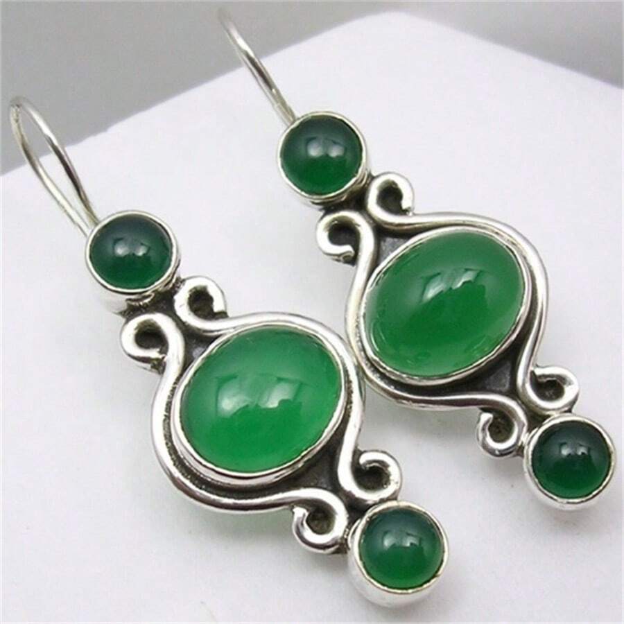 New Fashionable & Elegant Synthetic Gemstone Inlaid Pendant Earrings ...