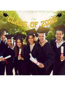 1set 2026 Graduation Decorations - Golden Glitter Class Of 2026 Banner ...