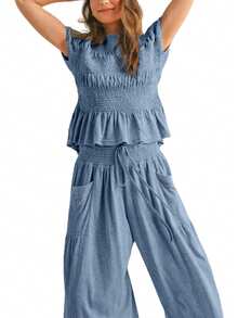Women's Solid Color Two Piece Set 2026 Spring Summer Daily Loungewear ...