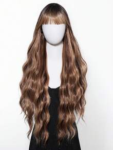 30Inch Long Wavy Wig With Bangs For Women, Brown Balayage Highlights ...