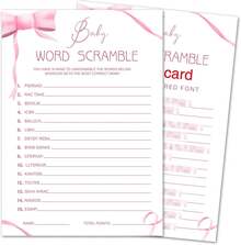 Pink Bow Baby Shower Word Scramble Game Cards For Girls, 30 Double ...