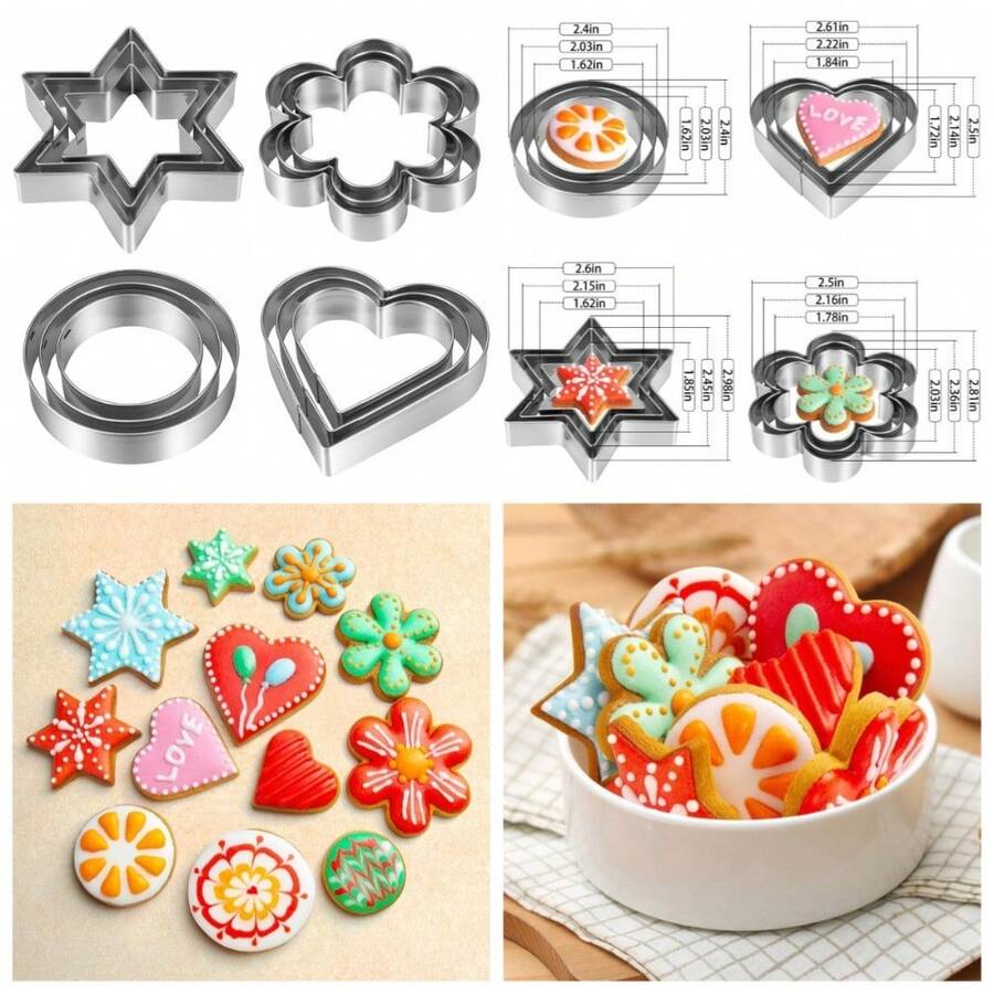 Stainless Steel Metal Cookie Cutters Set Of 12 Pieces Hearts Stars ...