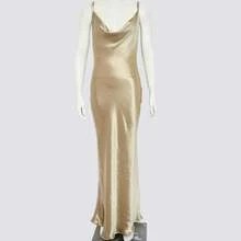 1pc Women's Satin Cowl Neck Spaghetti Strap Mermaid Maxi Dress. | SHEIN USA
