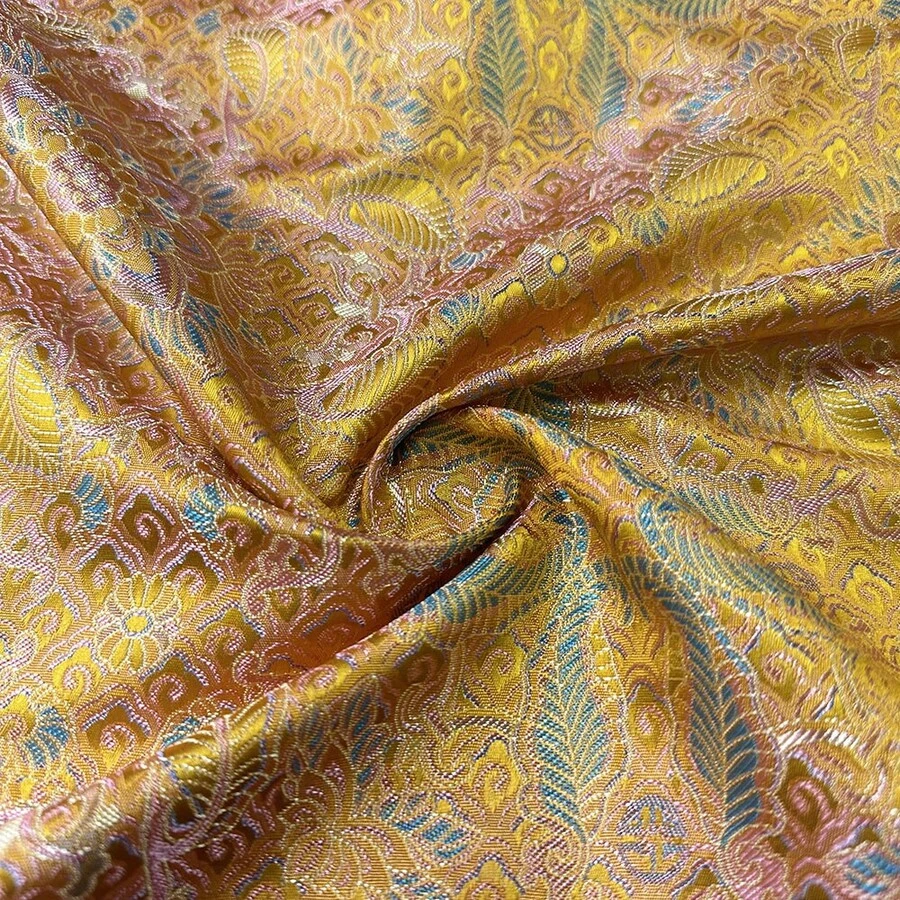 1pc High-Quality Gold Jacquard Fabric, Exquisite Floral Pattern ...