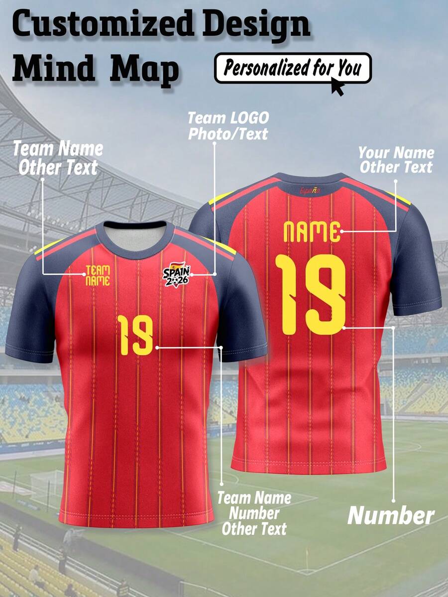 1pc Customized Spanish Theme Football Jersey: Red And Blue Color Scheme ...