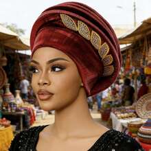Women African Hat, Elegant Pleated Leaves Turban Hat Head Wrap Fashion ...