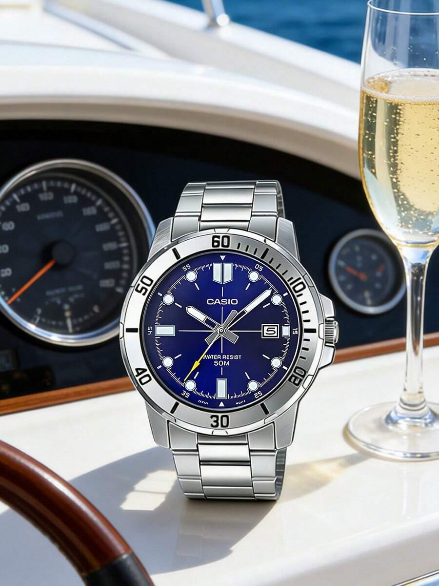 Casio Men's Blue Dial Diver Style Watch, Stainless Steel Bracelet With ...