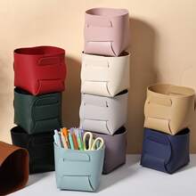 1 Set Nordic Style Yellow Leather/PU Storage Bag, Desktop Makeup Brush ...