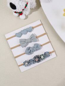 4pcs/Set Blue Floral Bow Baby Headbands, Cute Corduroy Heart Elastic ...