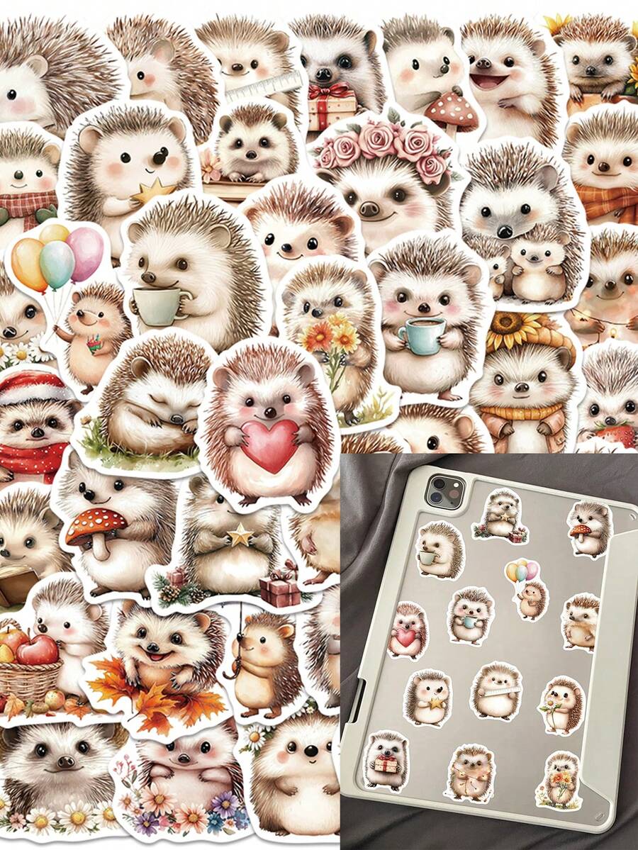 50pcs/Set Cute Cartoon Animal Hedgehog Stickers, DIY Decorative Decals ...