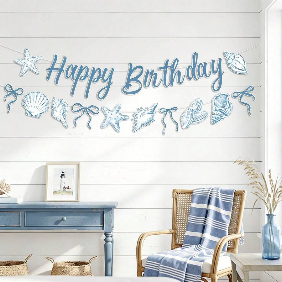 Pancarta de cumpleaños con tema oceánico, diseñada con vida marina como ...