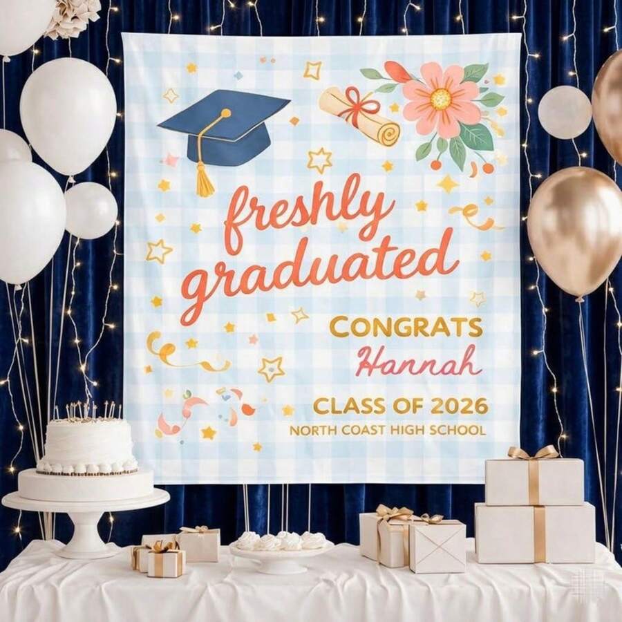 1PC Custom Freshly Graduated Banner, 2026 Graduation Backdrop ...