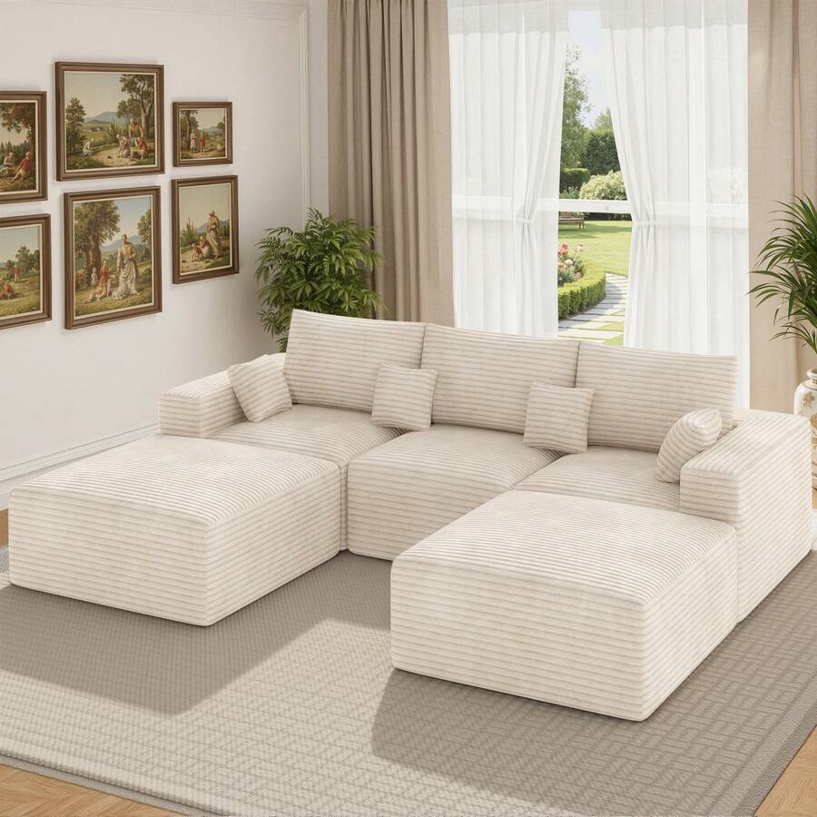 Nalupatio U-Shape Plush Corduroy Modular Sectional Sofa Set, Heavy Duty ...