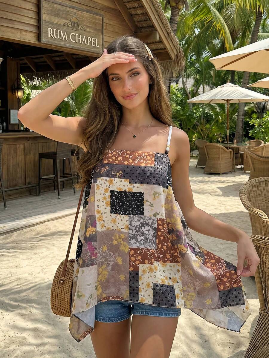 Women Floral Print Casual Versatile Daily Wear Camisole Top Summer ...