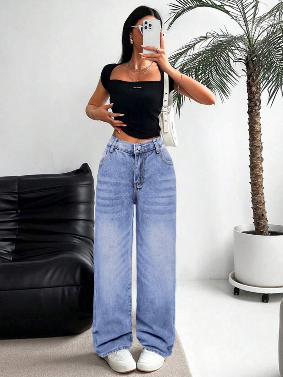 Pantaloni stile boyfriend larghi slavati per ragazze pre-adolescenti ...