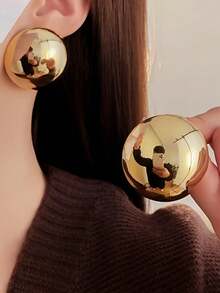 1 Pair Round Flat Metal Earrings, European And American Style ...