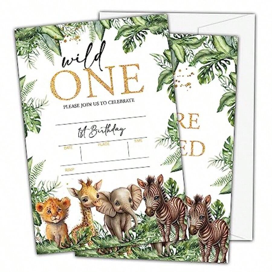Wild One Birthday Invitations Safari Jungle Animals 1st Birthday Party ...