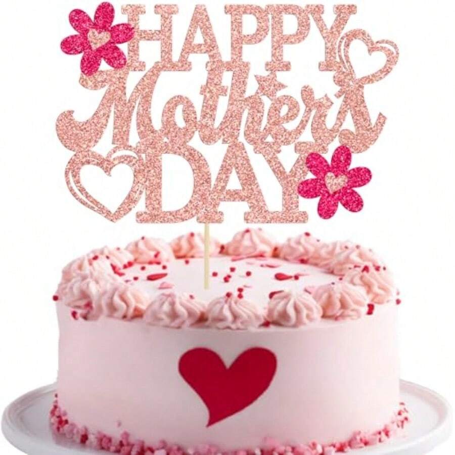 Pcs Happy M's Day Cake Topper Glitter Best Mom Ever Cake Decorations ...